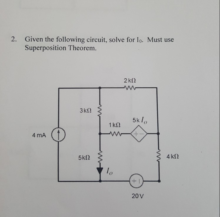 Solved Given the following circuit, solve for lo. Must use | Chegg.com