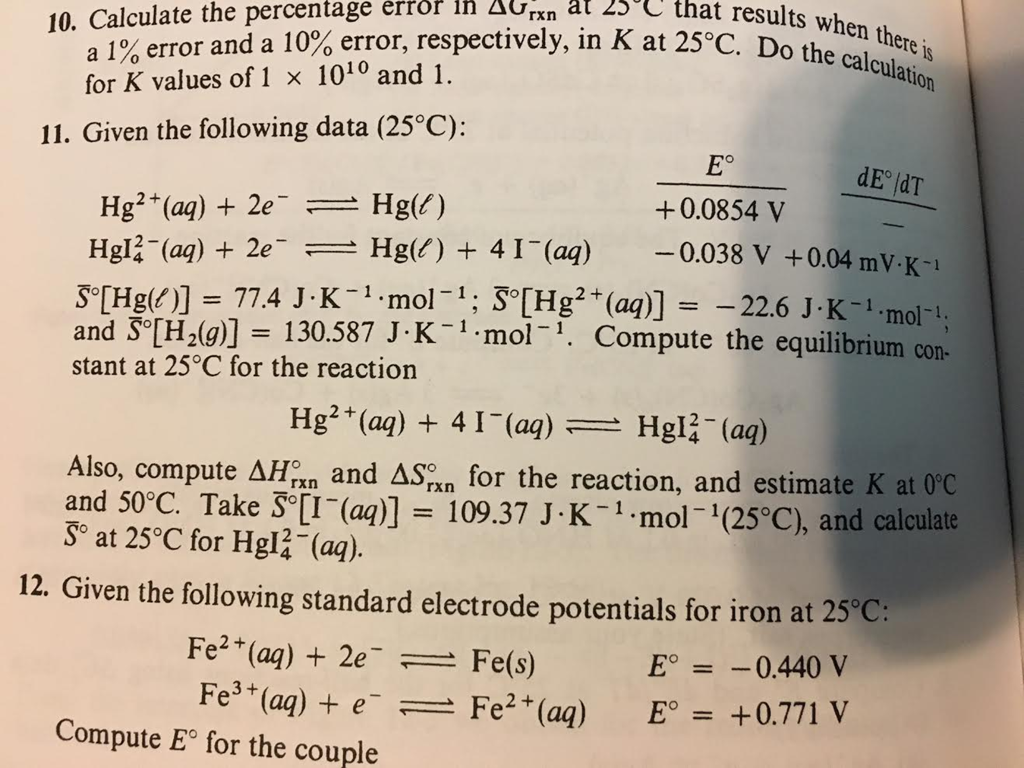 Calculate the percentage error in Delta G_rxn at 25 | Chegg.com