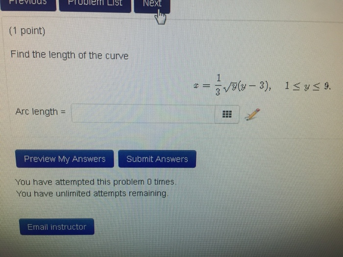 Solved Find the length of the curve x = 1/3 Squareroot y (y | Chegg.com