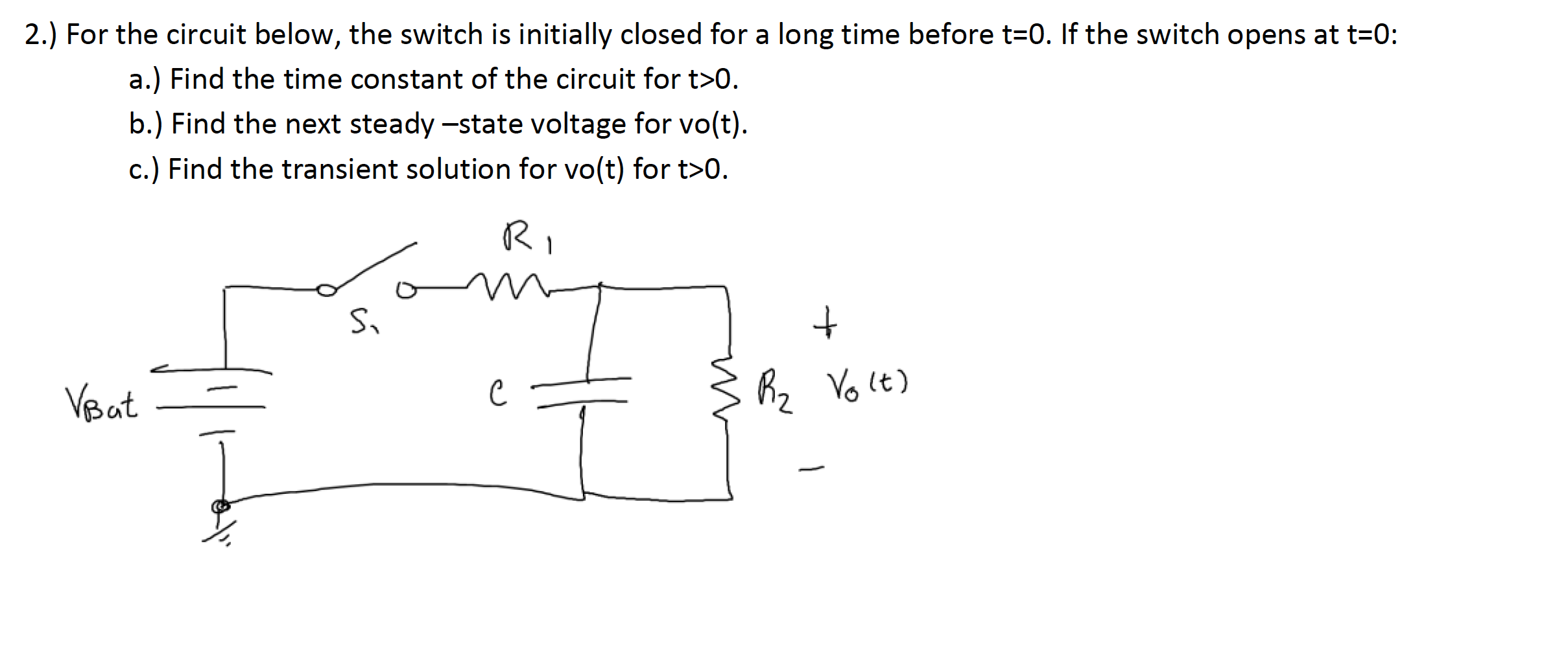 Solved For the circuit below, the switch is initially closed | Chegg.com