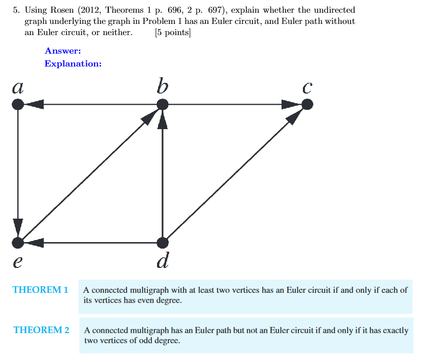 Solved 5. Using Rosen (2012, Theorems 1 p. 696, 2 p. 697), | Chegg.com