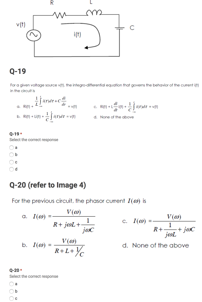 Solved v(t) Q-19 For a given voltage source v(t), the | Chegg.com