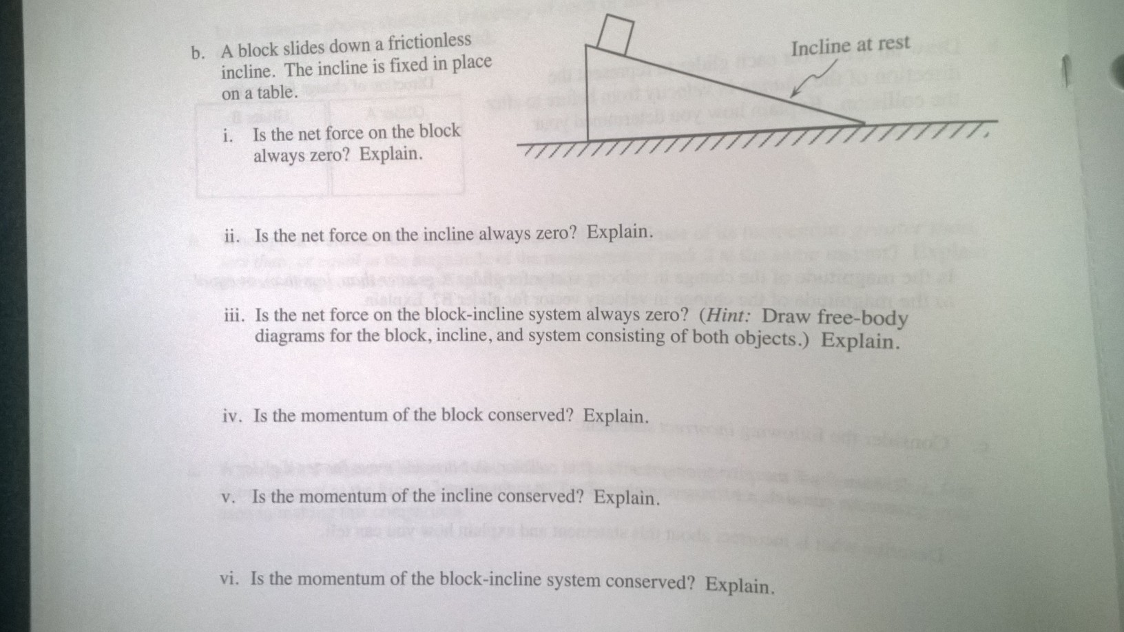 Solved b. A block slides down a frictionless Incline at rest | Chegg.com