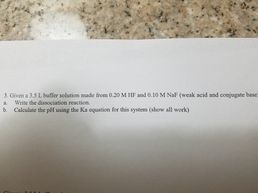 Solved Given a 3.5 L buffer solution made from 0.20 M HF and | Chegg.com