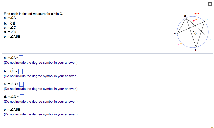 Solved Find each indicated measure for circle O. a. m A | Chegg.com