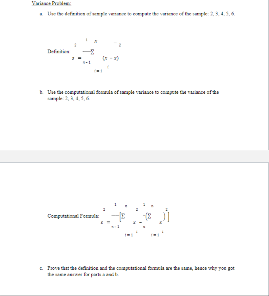 Solved A Use The Definition Of Sample Variance To Compute Chegg solved-a-use-the-definition-of-sample-variance-to-compute-chegg