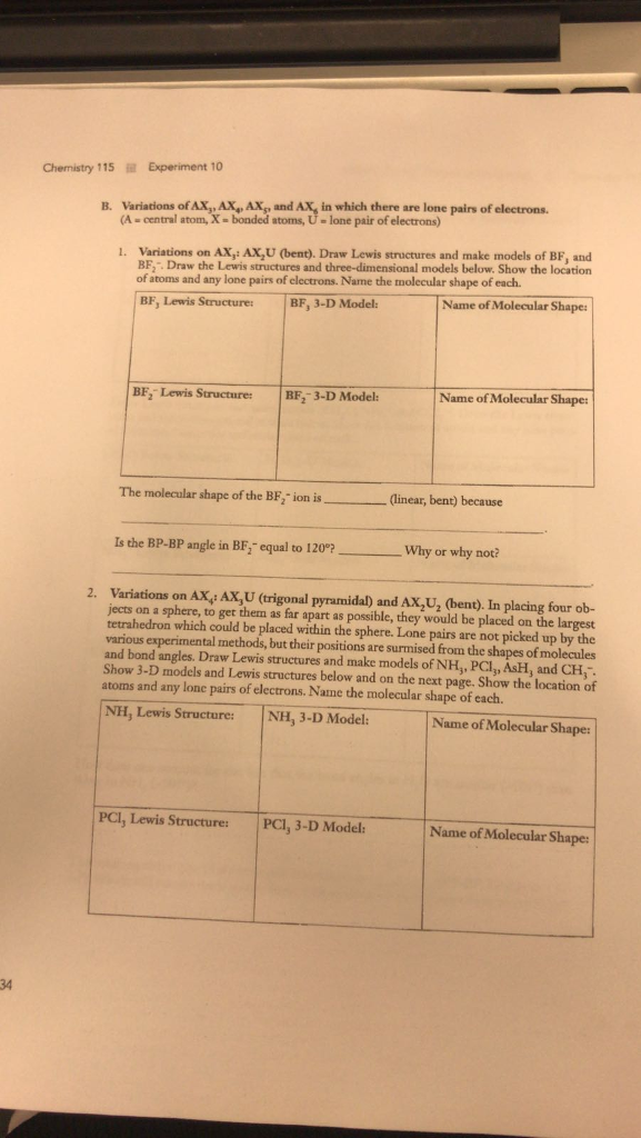 Solved Chemistry 115 Experiment 10 B. Variations of AX, | Chegg.com