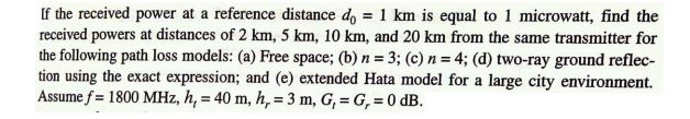 If the received power at a reference distance d_0 = 1 | Chegg.com