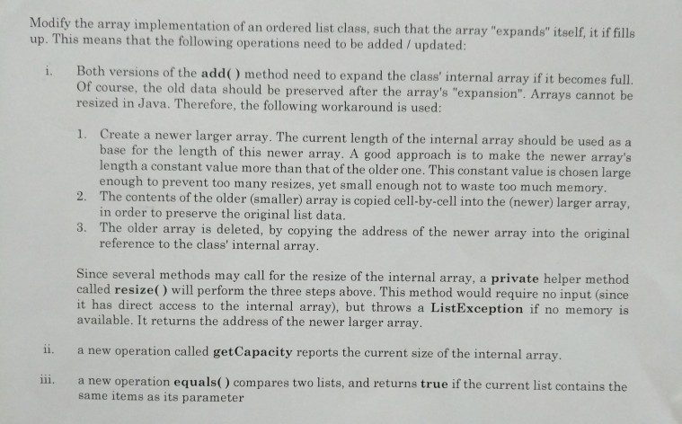 Solved Modify the array implementation of an ordered list | Chegg.com