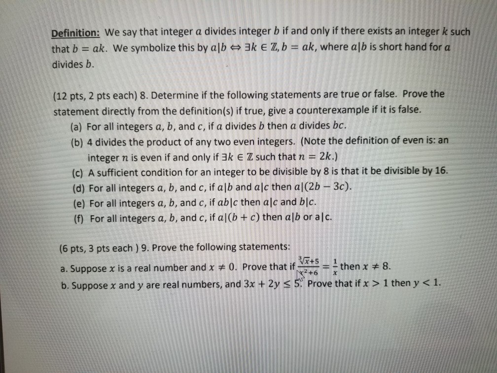 Solved Definition: We say that integer a divides integer b | Chegg.com
