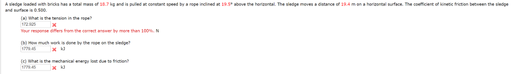 Solved A sledge loaded with bricks has a total mass of 18.7 | Chegg.com