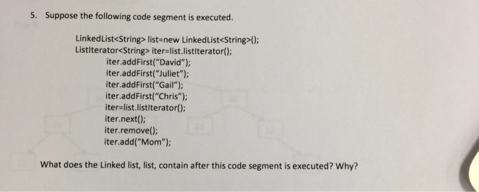 Solved 5. Suppose the following code segment is executed. | Chegg.com