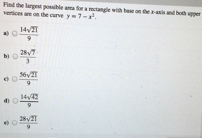Solved Find the largest possible area for a rectangle with | Chegg.com