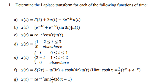 Solved Determine the Laplace transform for each of the | Chegg.com