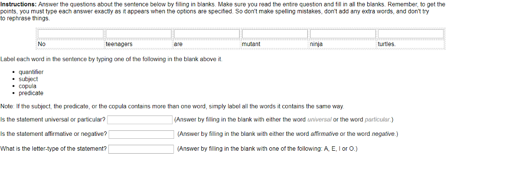 Solved Instructions: Answer the questions about the sentence | Chegg.com