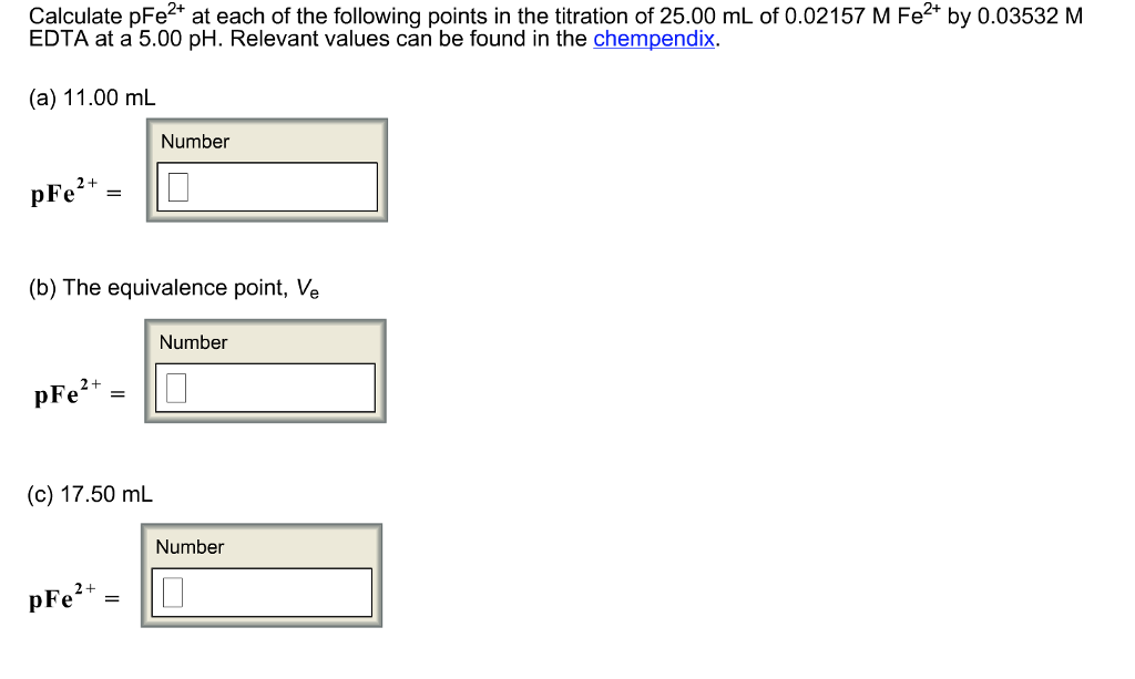 Solved Calculate pFe2 at each of the following points in the | Chegg.com