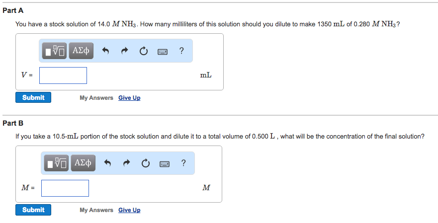 Solved A) You have a stock solution of 14.0 M NH3. How many | Chegg.com