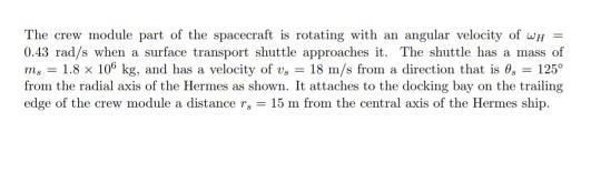Solved The crew module part of the spacecraft is rotating | Chegg.com