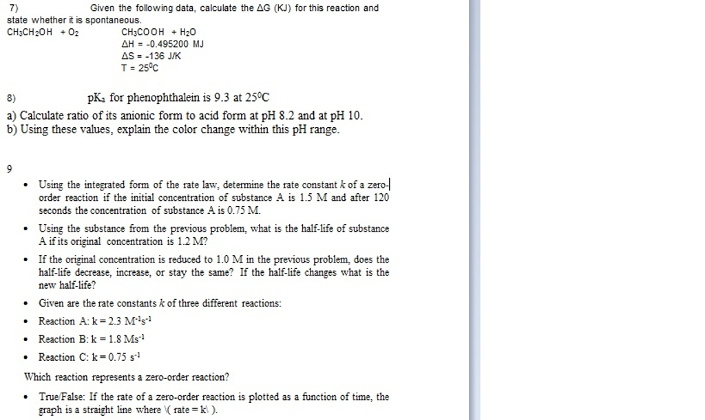 Solved Given the following data, calculate the delta G (kJ) | Chegg.com