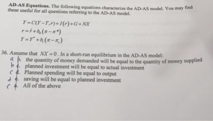 Solved AD-AS Equations. The following equations characterize | Chegg.com