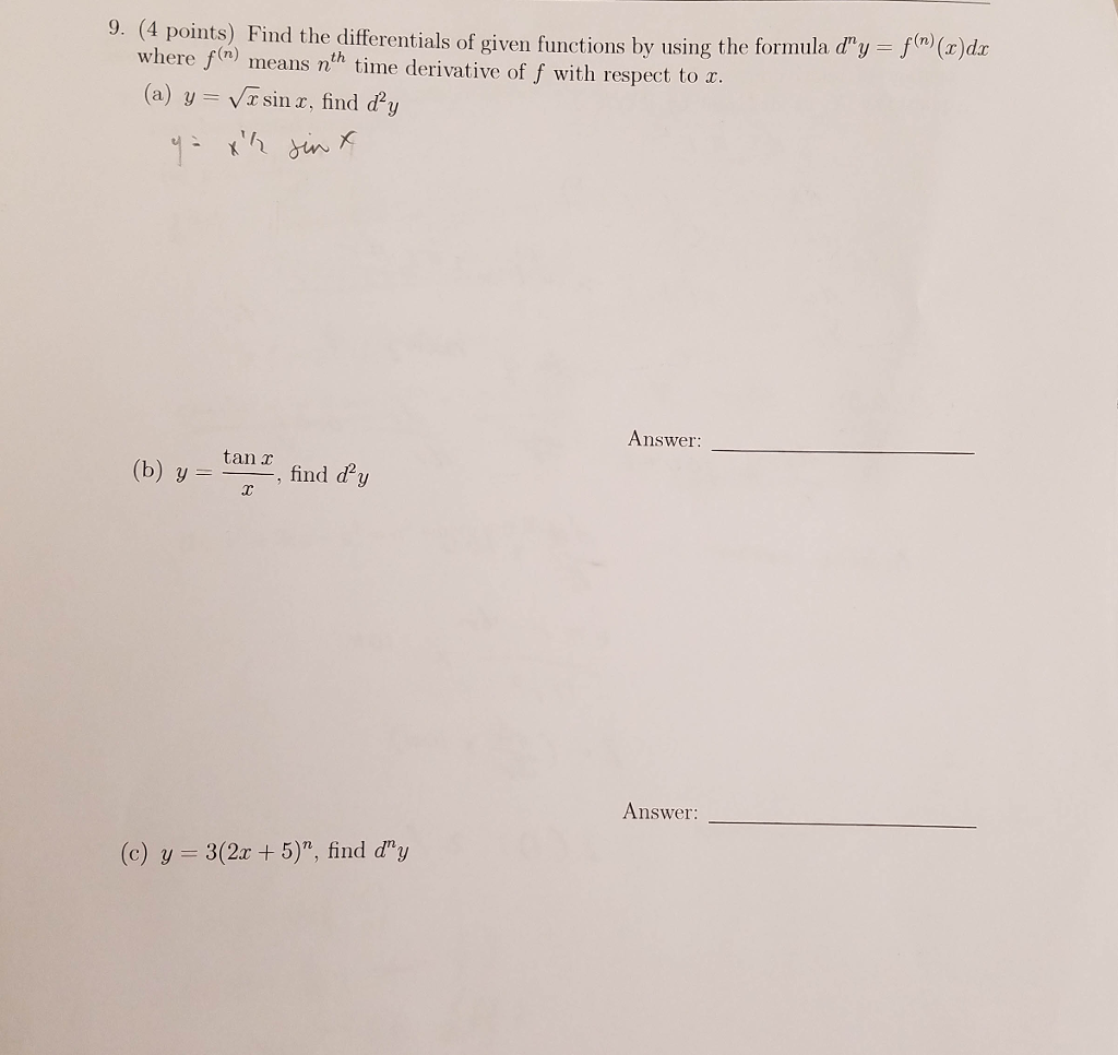 Solved Find the differentials of given functions by using | Chegg.com