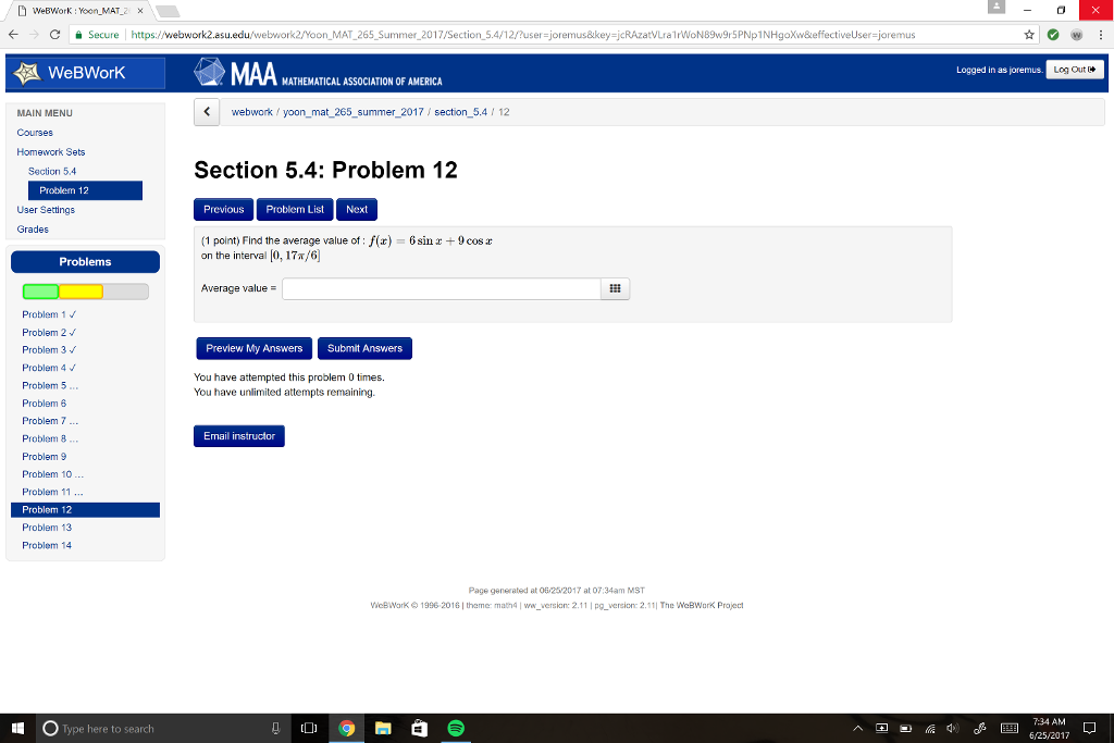 Solved ← Secure | https://webwork2.asu.e n MAT 265 Summer | Chegg.com