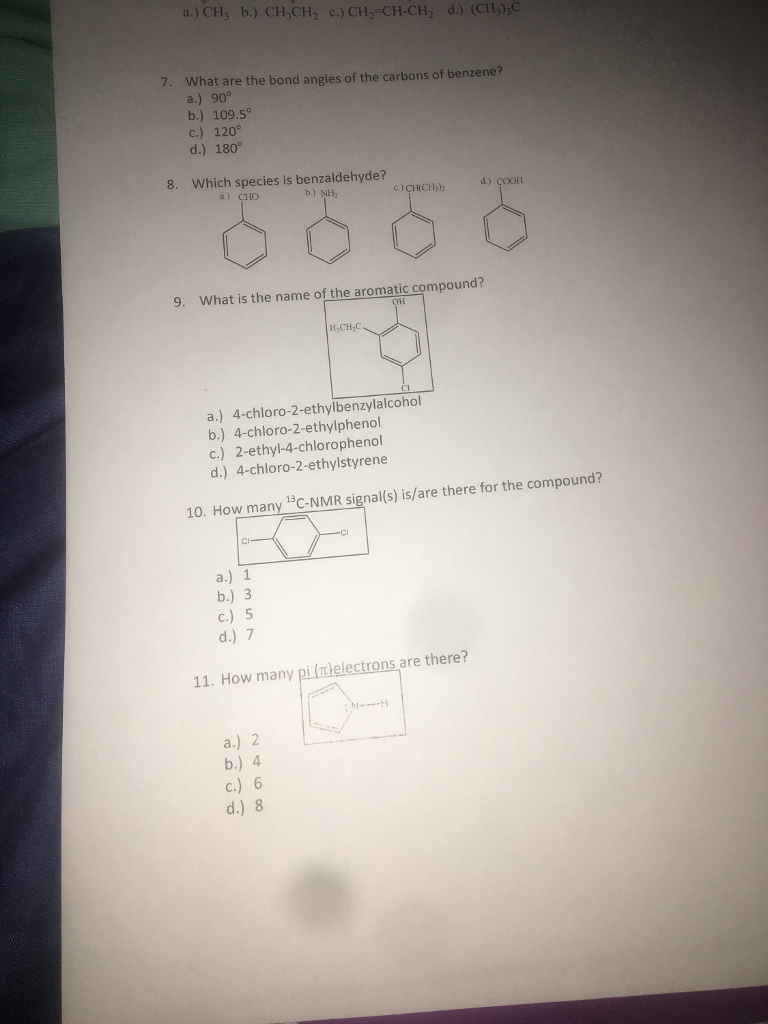 Solved a.) CH3 b.) CH3CH2 c.) CH2-CH-CH, d.) (CH3)3C 7. What | Chegg.com