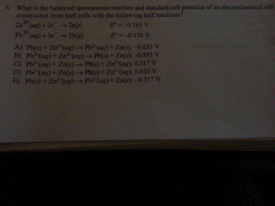 Solved What is the balanced spontaneous reaction and | Chegg.com
