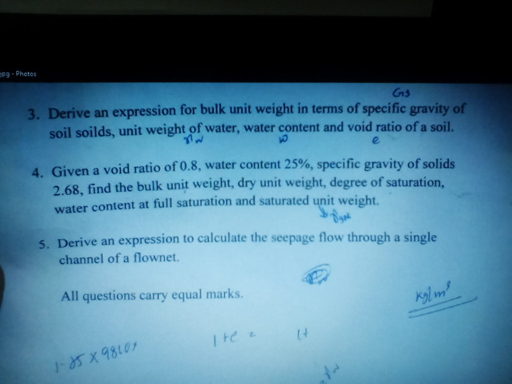 Solved Derive an expression for bulk unit weight in terms of | Chegg.com