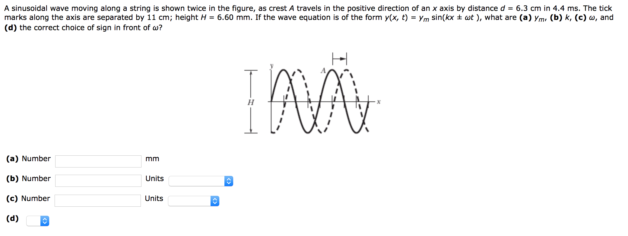 Solved A sinusoidal wave moving along a string is shown | Chegg.com