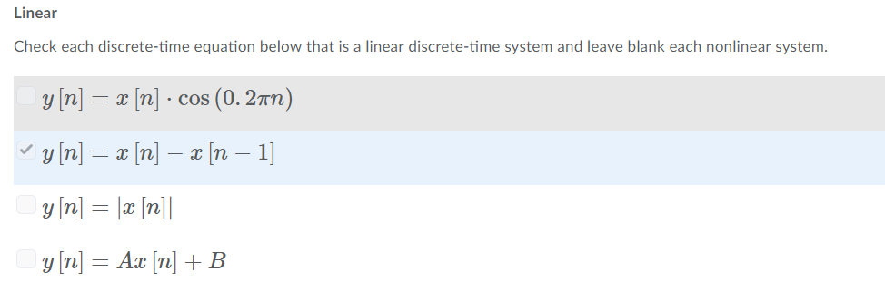 Solved Linear Check each discrete-time equation below that | Chegg.com
