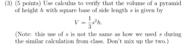 Solved Use calculus to verify that the volume of a pyramid | Chegg.com