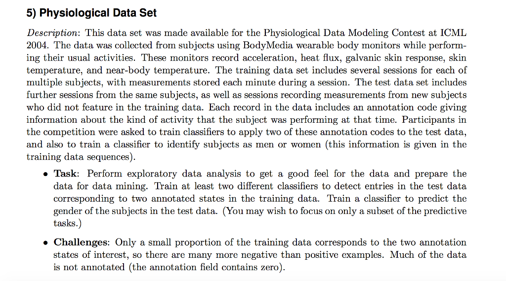 5) Physiological Data Set Description: This data set | Chegg.com