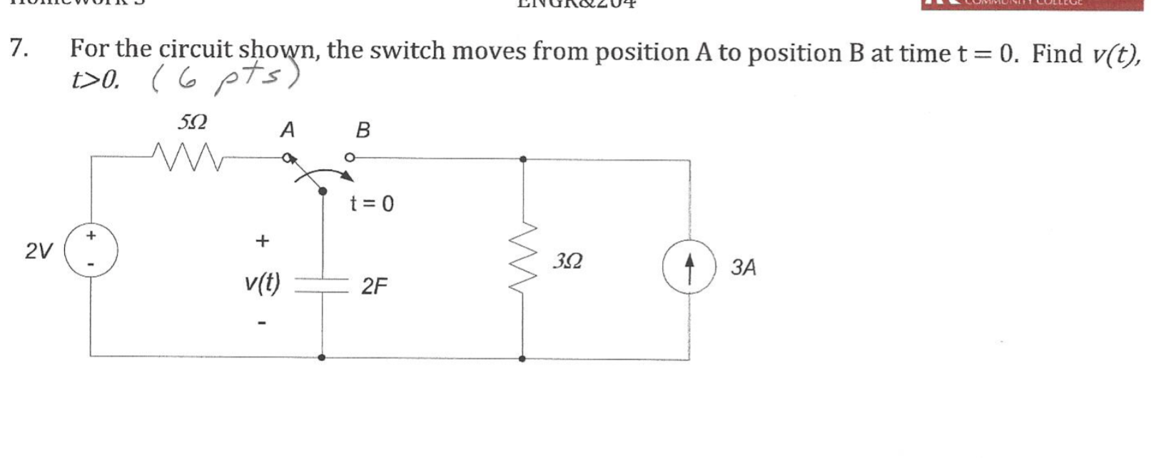 Solved For the circuit shown, the switch moves from position | Chegg.com