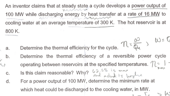 Solved An inventor claims that at steady state a cycle | Chegg.com