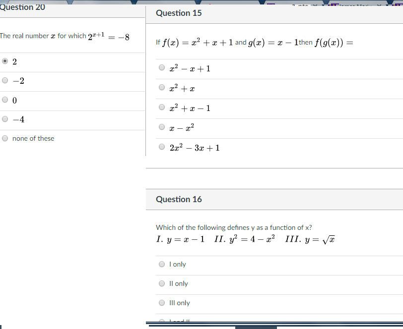 Solved The real number x for which 2^x +1 = - 8 2 -2 0 | Chegg.com