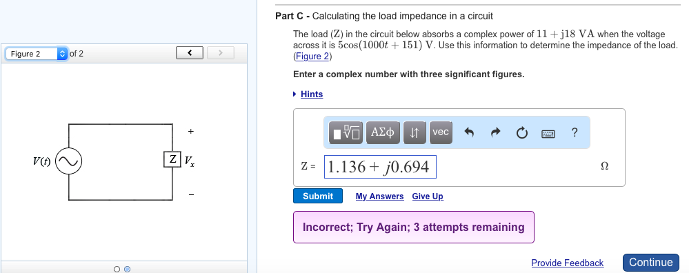 Solved Part C Calculating the load impedance in a circuit | Chegg.com