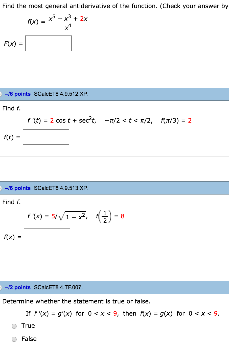 Solved Find the most general antiderivative of the function. | Chegg.com