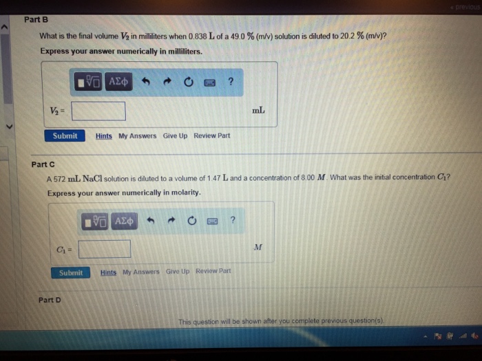 Solved What is the final volume V_2 in milliliters when | Chegg.com