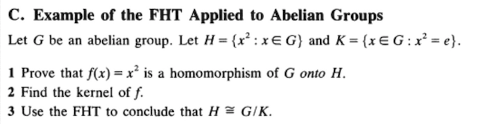 Solved C. Example of the FHT Applied to Abelian Groups Let G | Chegg.com