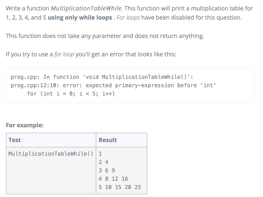 Solved Write a function MultiplicationTableWhile. This | Chegg.com