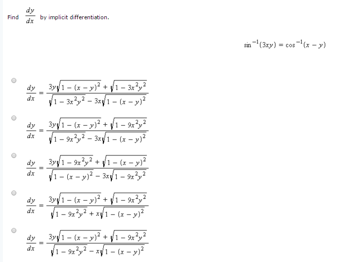 Solved dy Find dx by implicit differentiation dy dx 1 3x 2.2 | Chegg.com