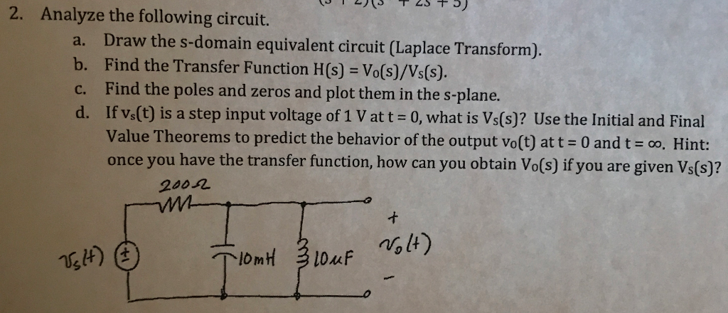 Solved Analyze the following circuit. a. Draw the s-domain | Chegg.com