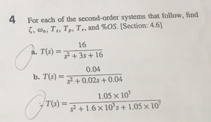 Solved For each of the second-order systems that follow, | Chegg.com