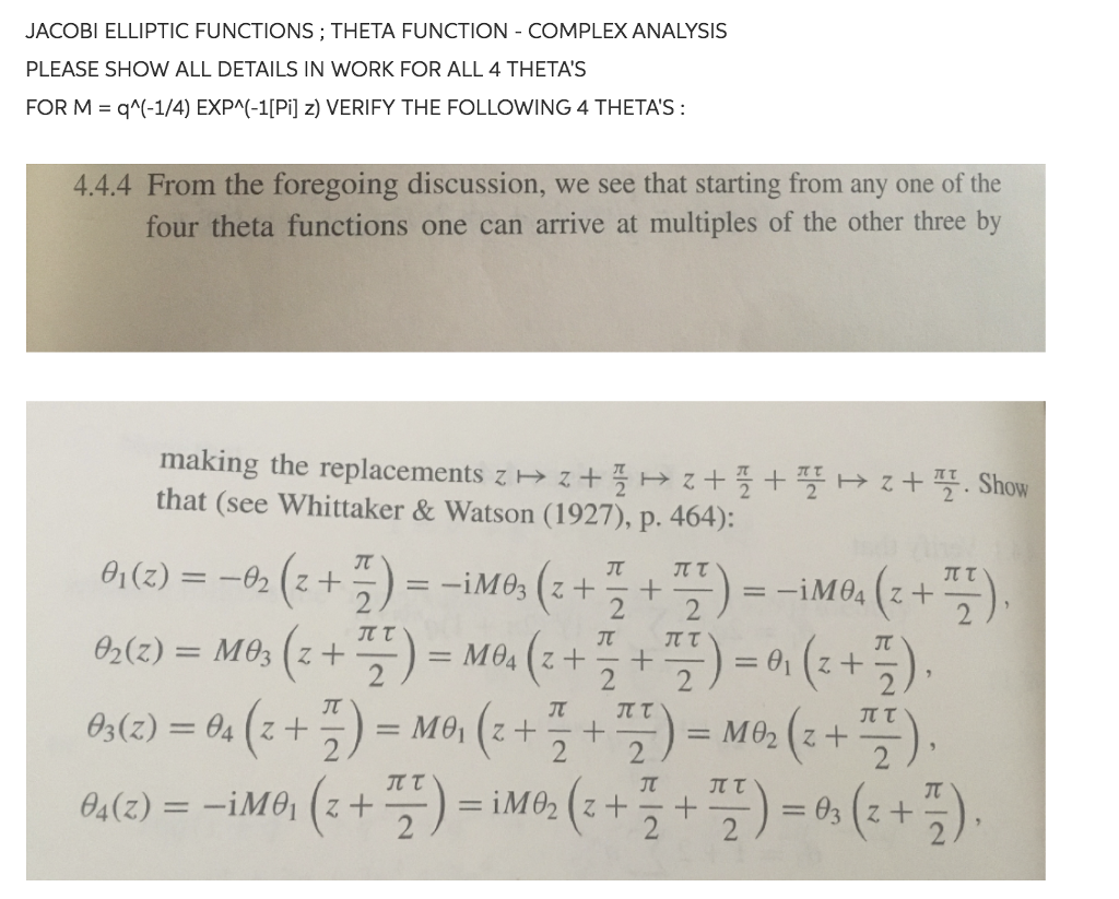 JACOBI ELLIPTIC FUNCTIONS; THETA FUNCTION COMPLEX | Chegg.com