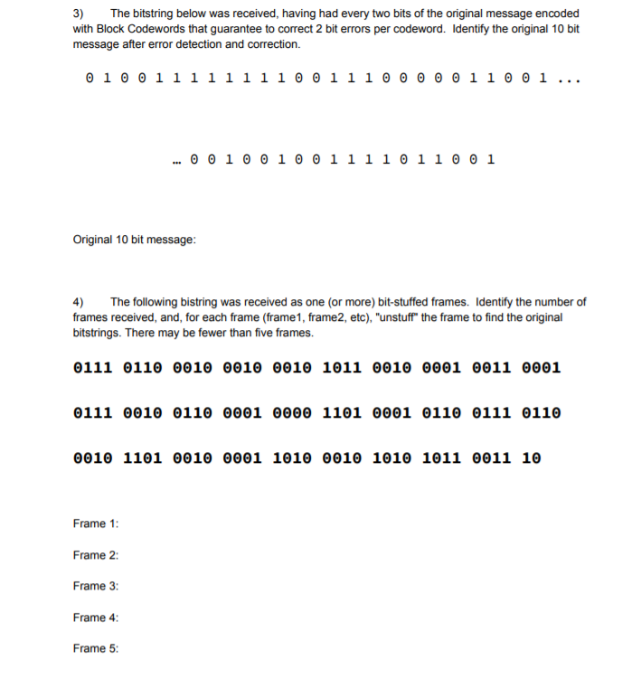 Solved Name HW8: Hamming Parity, Codewords, and Bit-stuffing | Chegg.com