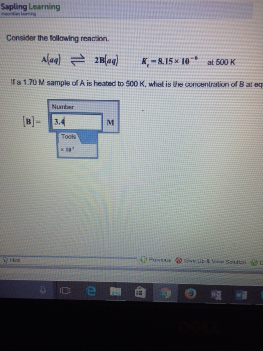 Solved Consider the following reaction. A(aq) 2B(aq) K_c = | Chegg.com