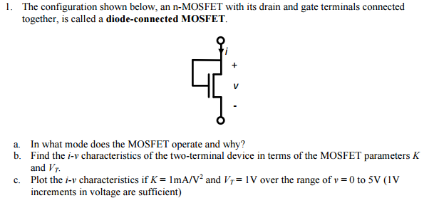 Solved The configuration shown below, an n-MOSFET with its | Chegg.com