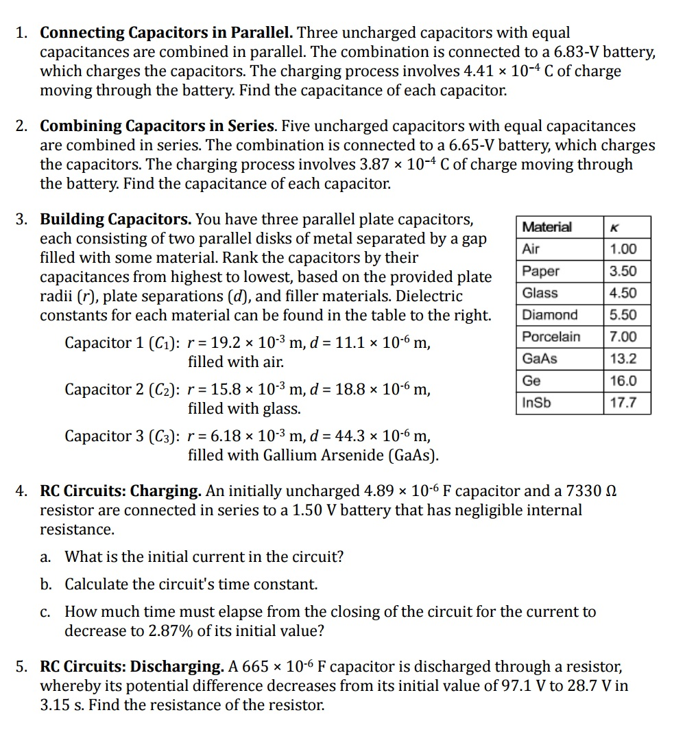 Solved 1. Connecting Capacitors in Parallel. Three uncharged | Chegg.com