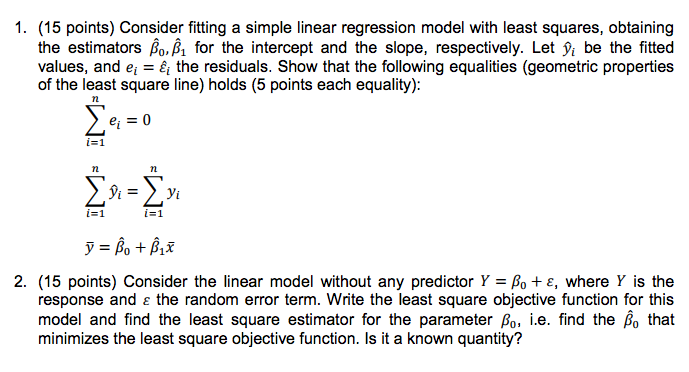 Solved Consider fitting a simple linear regression model | Chegg.com